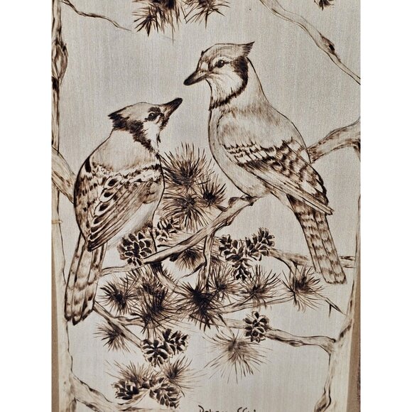 Handmade | Wall Decor | Handmade Pyrography Blue Jay Birds Pair Wooden ...